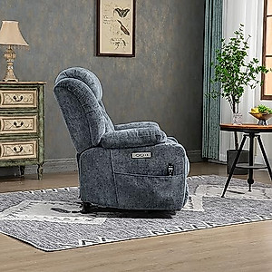 Trustyue Power Lift Recliner Chair for Elderly, Lift Chair with Full-Body Massage and Heat, Hand Remote Control, Upgraded Powerful Motor, USB Ports, Stainless Steel Cup Holders, Chenille Blue