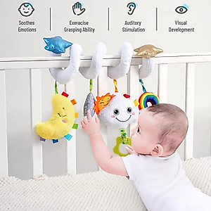 Ebrima Baby Car Seat Toys Newborn Toys, Stroller Toys Baby Toys 0-6 Months, Infant Spiral Plush Toys Hanging Stroller Toys for Carseat Crib Bar Bassinet - Colorful Star