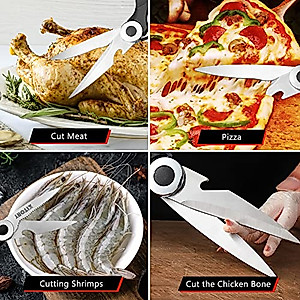 KITORY Kitchen Shears Multi-Purpose Kitchen Scissors Ultra Sharp Heavy Duty Sissors with Sheath for Poultry/Chicken/Fish/Meat/Veggies/Office/BBQ Nut cracker Bottle Opener - Red&Black