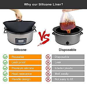 ChefAid Slow Cooker Liners Crock Pot Insert Accessories for 5 6 7 Quart Slow Cookers, 100% Silicone Reusable Liner, Food Safe & Dishwasher Safe (Black)