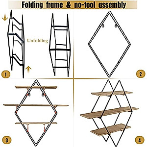 RiteSune Geometric Diamond Wall Shelves, 3 Tier Hanging Floating Display Shelf Decor for Bedroom Living Room Office, 24"X23.5"X6"