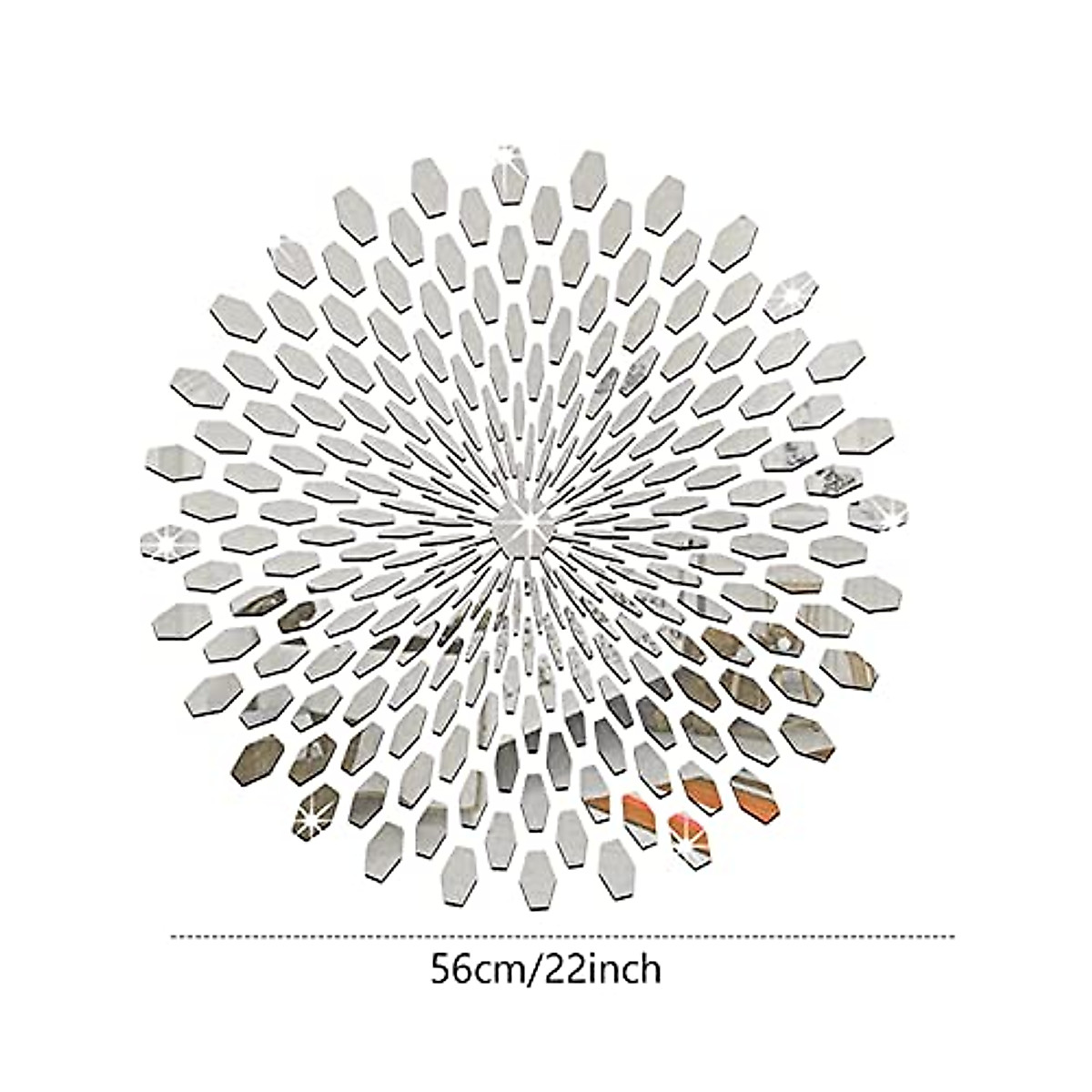 3D Sun Flower Mirror Wall Stickers Acrylic Mirror Wall Decals DIY Removable Sun Pattern Modern Mirror Surface Wall Decor for Bedroom Living Room Office TV Background Home Decoration Silver