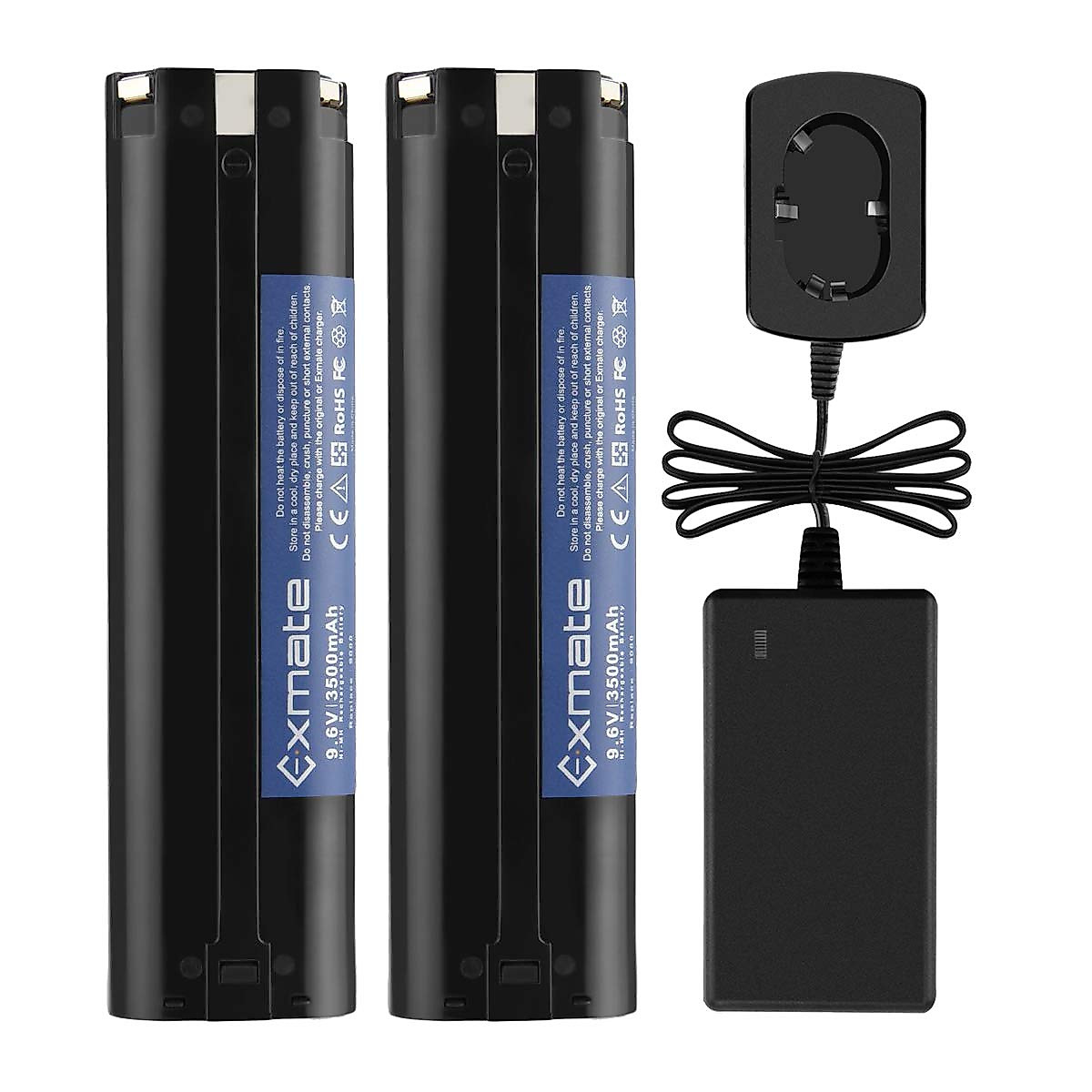 Exmate 2Pack 9.6V 3.5Ah Ni-MH Replacement Battery with Multivolt 1.2V-18V Ni-MH/Ni-CD Battery Charger Compatible with Makita 9000 9001 9002 9033 9600 193890-9 192696-2 632007-4