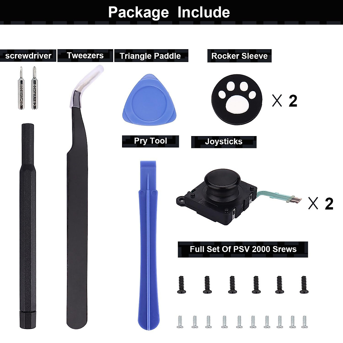 Ikpek 2-Pack Joysticks Replacement for PS Vita 2000 2001, Analog 3D Thumb Stick with Thumbstick Grips & Screws for PSV 2000