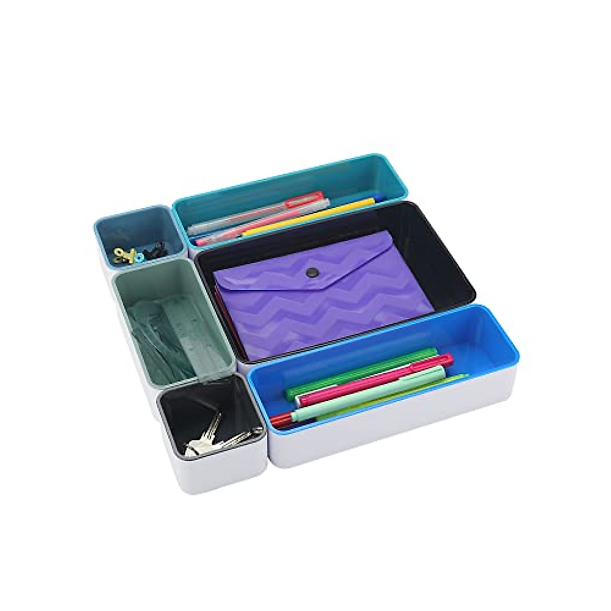 Interlocking Desk Drawer Organizer Tray Drawer Organizers Dividers Storage Case Adjustable Storage Container Organizers For Office Kitchen Cabinet Dresser - Multi-purpose and Customize (LIGHT 6 PCS)
