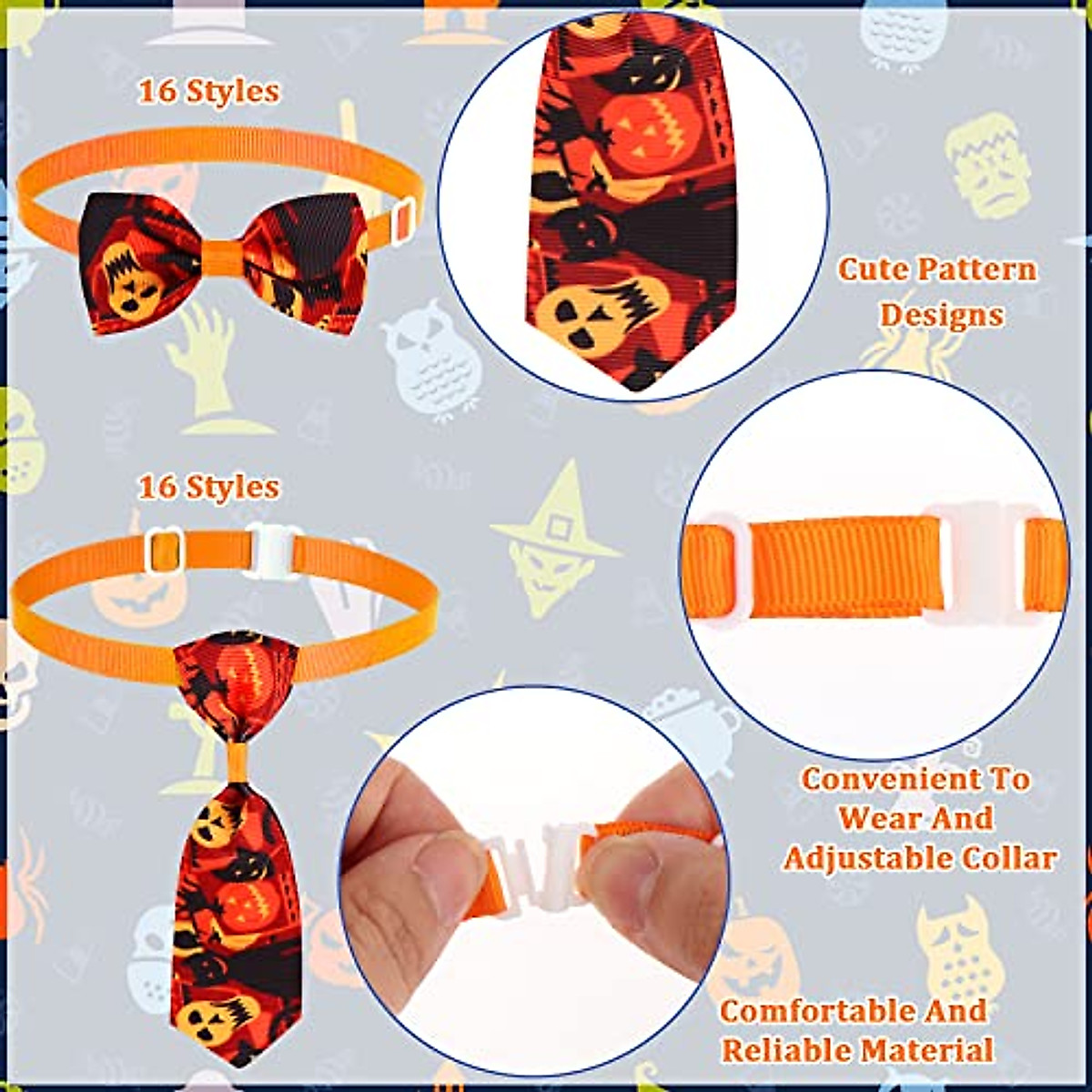 32 Pieces Halloween Dog Tie and Bowtie Collars Set Includes 16 Dog Neckties and 16 Dog Bow Tie Adjustable Dog Costume Neckties and Bow Tiespet Collars Dog Bow Tie for Small Medium Large Dog Cat Pet