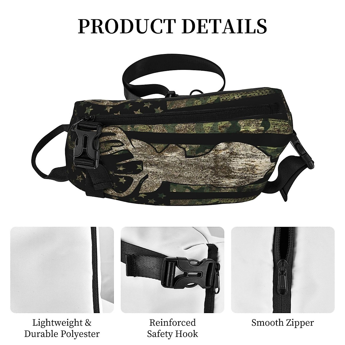 Camo Fanny Pack Camouflage sling Tool Bag Hunting Tactical Army American Flag Backpack Chest Shoulder Bag Travel Crossbody Daypack Hiking Gym Daily for Women Men