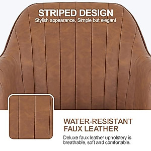 Yaheetech Modern Faux Leather Desk Chair Height Adjustable Task Chair Swivel Office Chair Makeup Chair Computer Chair Mid Back Chair Living Room Chairs with Arms Retro Brown