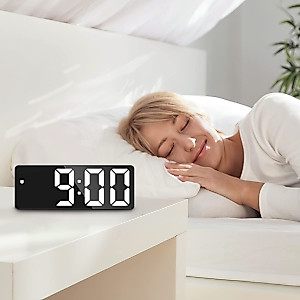 OQIMAX Digital Alarm Clock for Teens, Alarm Clocks with Large LED Display, USB/Battery Powered LED Desk Clock with Temperature Snooze 3 Adjustable Brightness Voice Control 12/24H for Bedrooms Kids