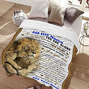 Personalized to My Son Blanket from Mom Dad 60x80 Inches Lightweight Flannel Throws Custom Name Gift for Boy Men Super Soft Comfy Lion Blankets Birthday Christmas Decor Couch Sofa