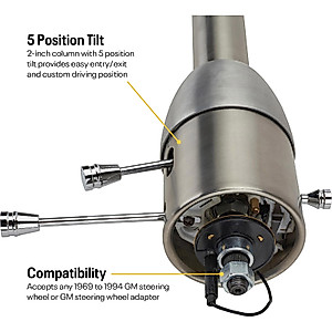 Universal GM 33-Inch Tilt Steering Column, Floor Shift, 5-Position Adjustable, Compatible with OE & Aftermarket Harnesses, 1969-1994 GM Specs, Includes Chrome Levers, Raw