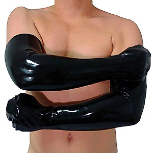 Black Latex Rubber Gummi Long Mittens HOT (one Size)