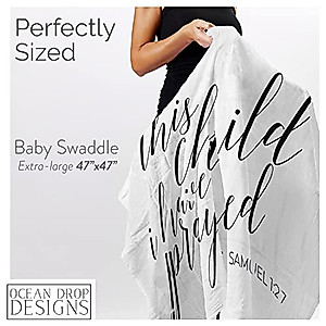Ocean Drop 100% Cotton Muslin Swaddle Baby Blanket – ‘I Have Prayed’ Quote with Gift Box for Baptism, Christening Gift, Godson, Goddaughter, Baby Shower – Super Soft, Breathable, Large 47x47”