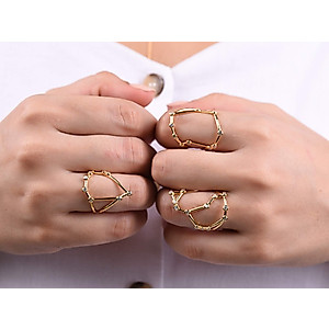 18K Gold Plated Sterling Silver Bezel Set Constellation Zodiac Rings - Gemini (May 21 - Jun 20）