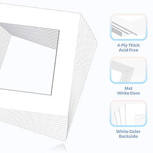 AUEAR 15 Pack Pre-Cut Acid-Free 12x12 White Picture Mats with White Core Bevel Cut for 8x8 Photos/Prints