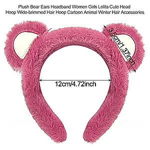 Wittocs Rose Red Bear Ears Headband Plush Bear Ear Headwears for Women Girls Makeup Headband Cute Fashion Fluffy Soft Face Washing Headbands New Year Christmas Valentines Day Hair Hoop