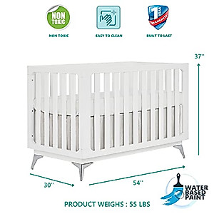 Dream On Me Ultra Modern 4-in-1 Convertible Crib in White, Greenguard Gold Certified, 3 Mattress Height Settings, Fixed Stationary Side Rails, Wooden Furniture