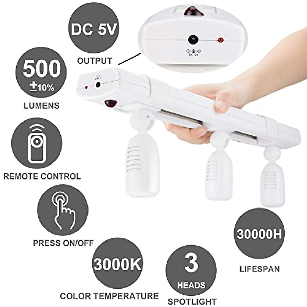 BIGLIGHT LED Track Light, Dimmable Accent Lighting with Rotatable Heads, Plug in Spotlight with Remote Control for Highlight Kitchen Counter Cabinet Gallery Picture Bathroom Basement Artwork