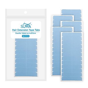 SUYYA 60 Pieces Hair Extension Tape Tabs Double Sided Extension Tapes for Replacement 4cm x0.8cm (Blue)