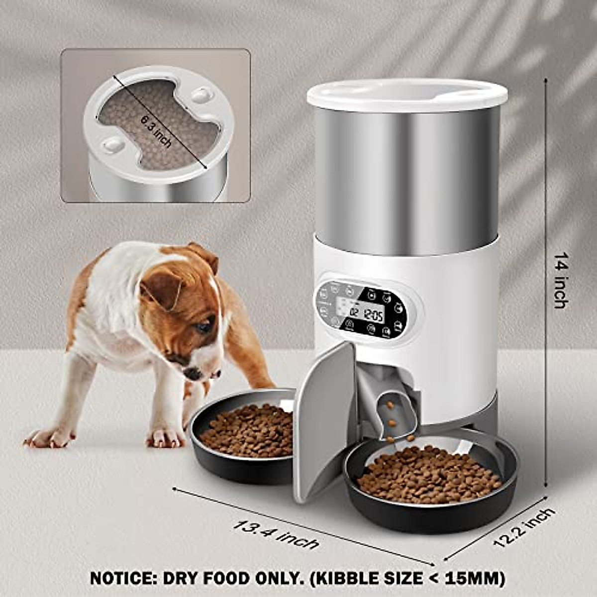 Automatic Cat Feeders, Timed Dog Cat Food Dispenser for Dry Food, Intelligent Portion Control 1-4 Meals Per Day ,Voice Recorder, Pet Self Feeding with Stainless Steel Liner&2 Bowls-4.5L