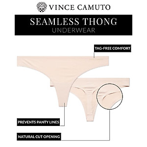 Vince Camuto Women's Thong Underwear - 5 Pack/10 Pack Ultra Soft & Sexy Lingerie - Breathable Panties for Women, Size Medium, Rose Assorted (5 Pack)