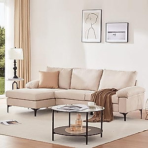 Kingfun 93" W Sectional Sofa Couch,L Shaped Couch with Removable Armrests for Living Room & Apartment,3-Seater Modern Upholstered Sofa with Wide Chaise Lounge,Beige