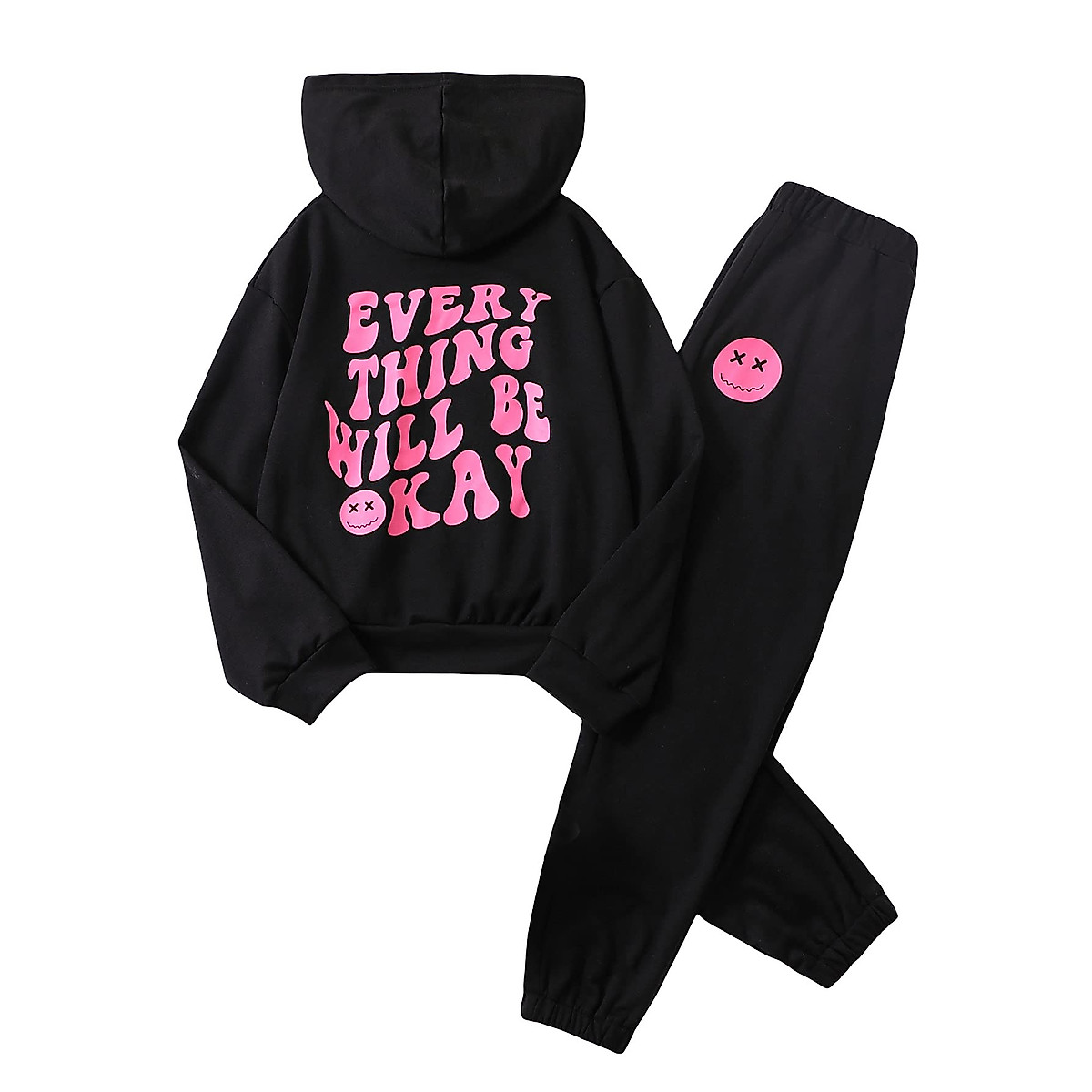 SOLY HUX Girl's Casual 2 Piece Outfits Graphic Long Sleeve Hoodies Sweatshirts and Sweatpants Set Fall Clothes Black Letter 10Y