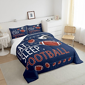 Feelyou Rugby Comforter Set Twin Size Football Field Coverlet Set for Kids Boys Girls Decor Ball Games Comforter Microfiber Navy Blue Quilt Set Bedroom Bedclothes