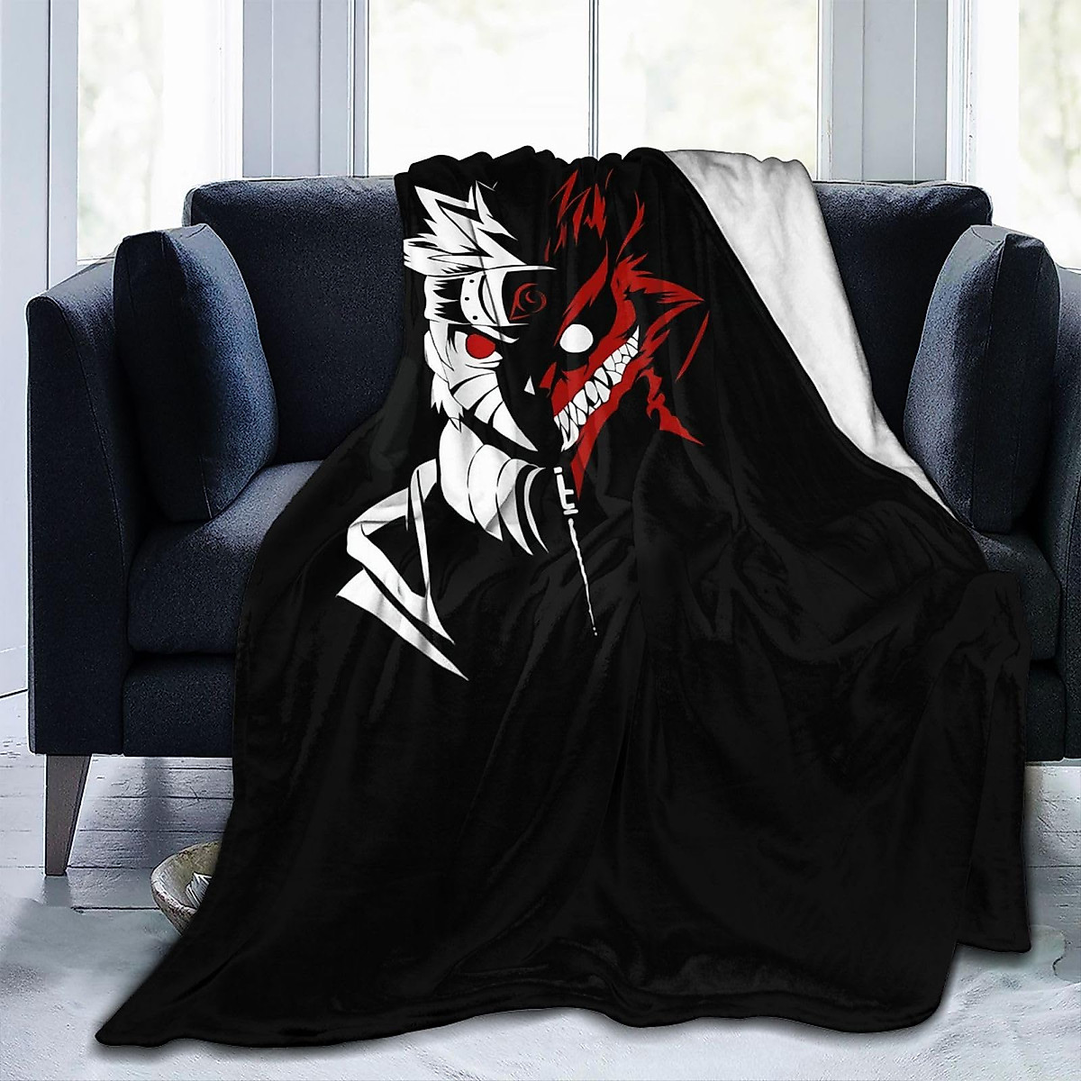 Cool Blanket for Men & Boys,Black Japanese Anime Blanket, Ultra-Soft Cozy Flannel Fleece Throw Blankets,Smooth Warm Fuzzy Plush Character Blankets for Sofa Bed Car,60 * 50in