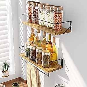 SRIWATANA Bathroom Shelves Wall Mounted, Rustic Floating Shelves with Tower Bar and Metal Frame, Farmhouse Wall Shelves for Bathroom, Bedroom, Living Room, Kitchen, Office