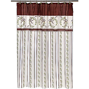 Carnation Home Fashions Christmas Shower Curtain 3 Pack - 1 Each Victorian Christmas Wreath Stripe, Poinsettia Xmas Stripe, Santa Claus Stripe - Set 3 Fabric Xmas Shower Curtains Jolly Santa