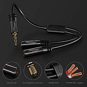 KabelDirekt – 3.5mm Y Adapter & Jack & AUX Splitter (1×3.5mm Male to 2×3.5mm Female, Connect Two Sets of Headphones to a Smartphone/Tablet/Notebook, Stereo, 4in, Black)