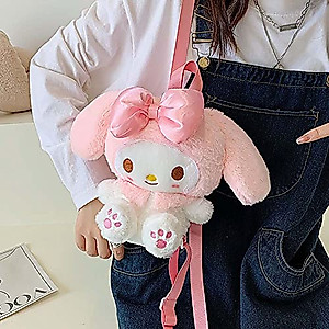 Huositi Pink and White Plush Backpack, Cute Cartoon Character Plush Doll School Bag for Kids and Girls (Pink)