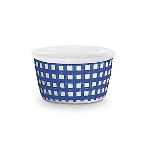 TarHong Homemade Navy Speckle and Gingham Set of 3 Lidded Bowls, 12 oz, 158 oz, 160 oz, Melamine