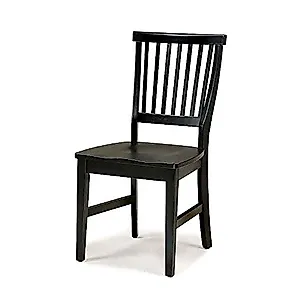 Home Styles Arts and Crafts Black Dining Chair Pair with Slatted Back, Carved Seat, and Stretchers on Each Side