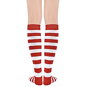 Womens Striped Socks Knee High Socks Costume Accessory Over Knee Stockings 1 Pack Red White