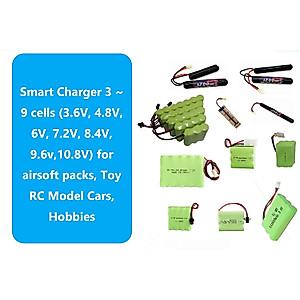 Szwisechip Delta Peak Detection NiMH/NiCd Battery Charger 3.6V-10.8V Airsoft Batteries, RC Car, RC Truck, Air Gun,RC Airplanes, for Standard/Mini Tamiya, JST, T Plug, JR FUTABA...