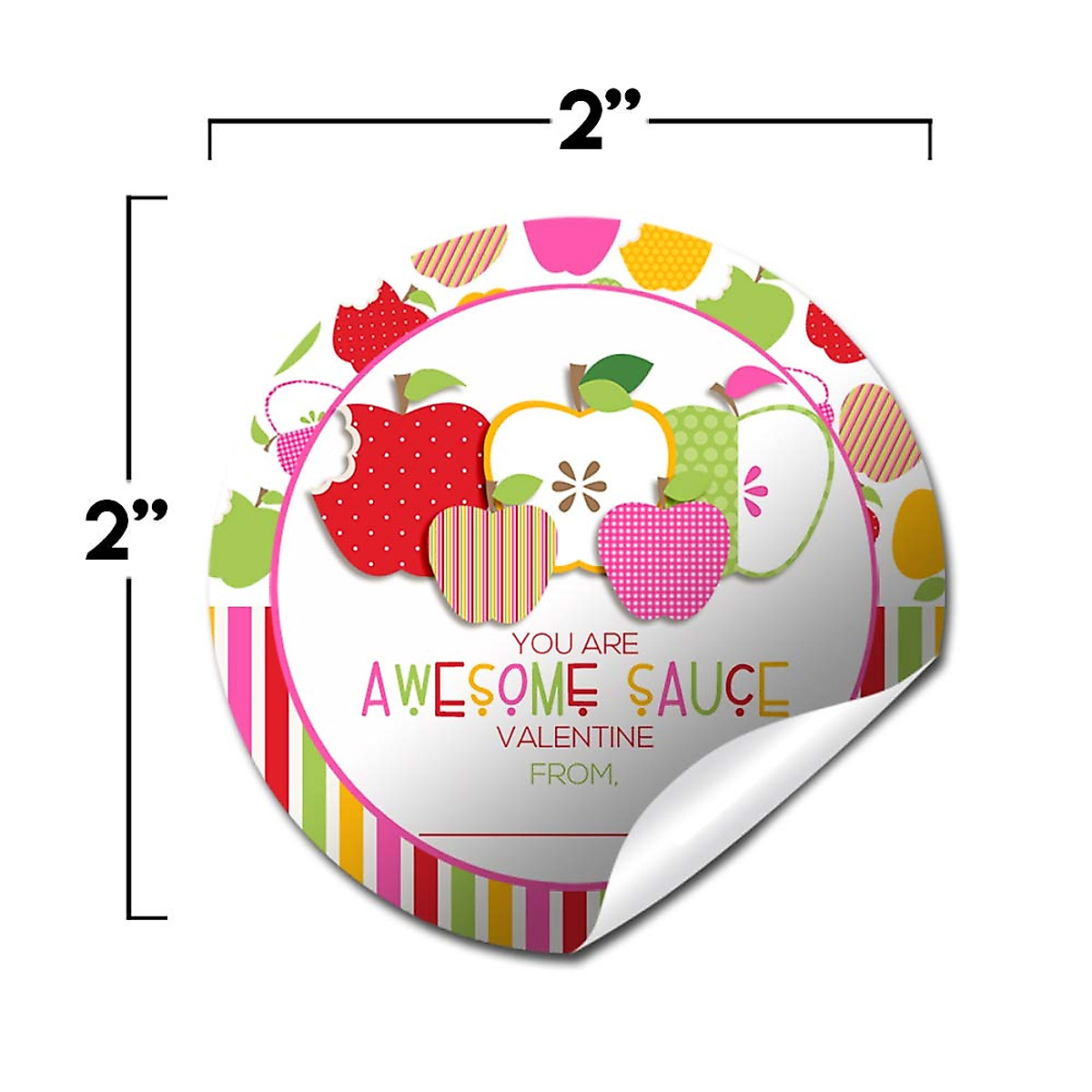 Awesome Sauce Apple-Themed Valentine Party Favor Sticker Labels, 40 2" Party Circle Stickers by AmandaCreation, Great for Classroom Valentines, Envelope Seals, Gifts & Treats