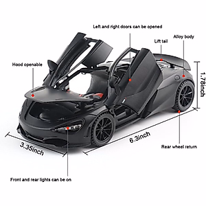 Diecast Toy Car McLaren 720S Sports Car Model,Zinc Alloy Simulation Casting Pull Back Vehicles,1:32 Scale Mini Supercar Toys with Lights and Music for Toddlers Kids Children Gift (720S-Black)