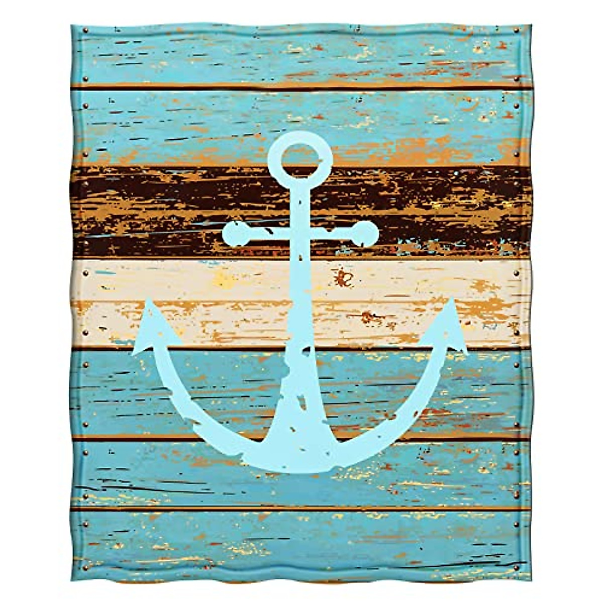 Levens Nautical Anchor Blanket Gifts for Men Boys, Rustic Wood Board Print Decoration for Home Bedroom Living Room Couch, Soft Cozy Smooth Lightweight Throw Blankets Blue 50"x60"