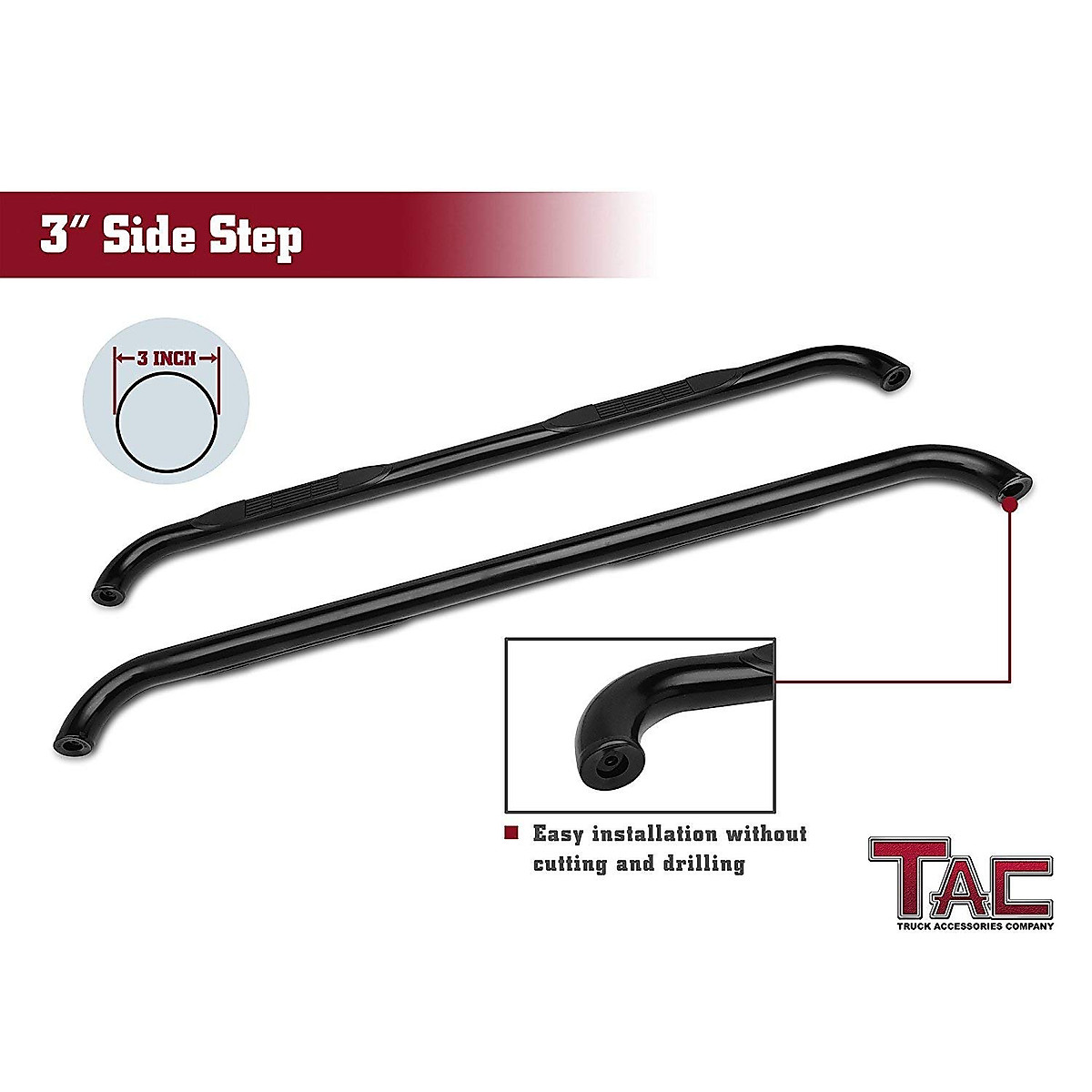 TAC Side Steps fit 1998-2011 Ford Ranger/Ranger Edge Super Cab 2DR / Mazda B Series Super Cab 2DR Pickup Truck 3" Black Side Bars Nerf Bars Running Boards Off Road Exterior Accessories (2 PCS)