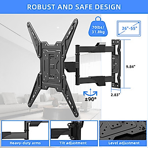 XINLEI Full Motion TV Wall Mount for Most 26-55 Inch Flat Curved TVs, Wall Mount TV Bracket with Swivel Articulating Extension Tilt Arm, Support up to 70lbs, Max VESA 400x400mm(MAP3)