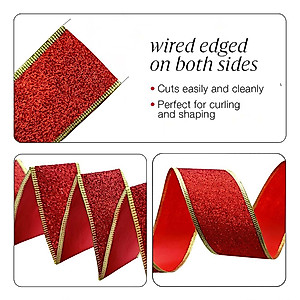 Christmas Ribbon Glitter Wired Christmas Ribbons Red Green Wire Edged 2 inch Wide x 6 Yds for Gift Wrapping Bows Christmas Tree Ribbon Garland Wrap Around Ribbon for Xmas Trees Gifts Crafts Presents
