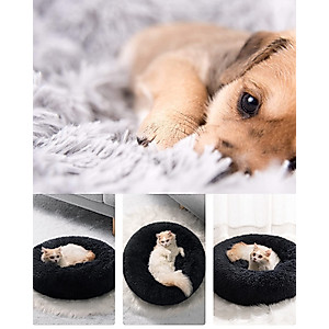 Donut Dog & Cat Bed - Premium Quality Plush Calming Anti-Anxiety Pet Cosy With Non-Slip Bottom, Washable for Small/Medium/Large Dogs (Color: Gradient Gr