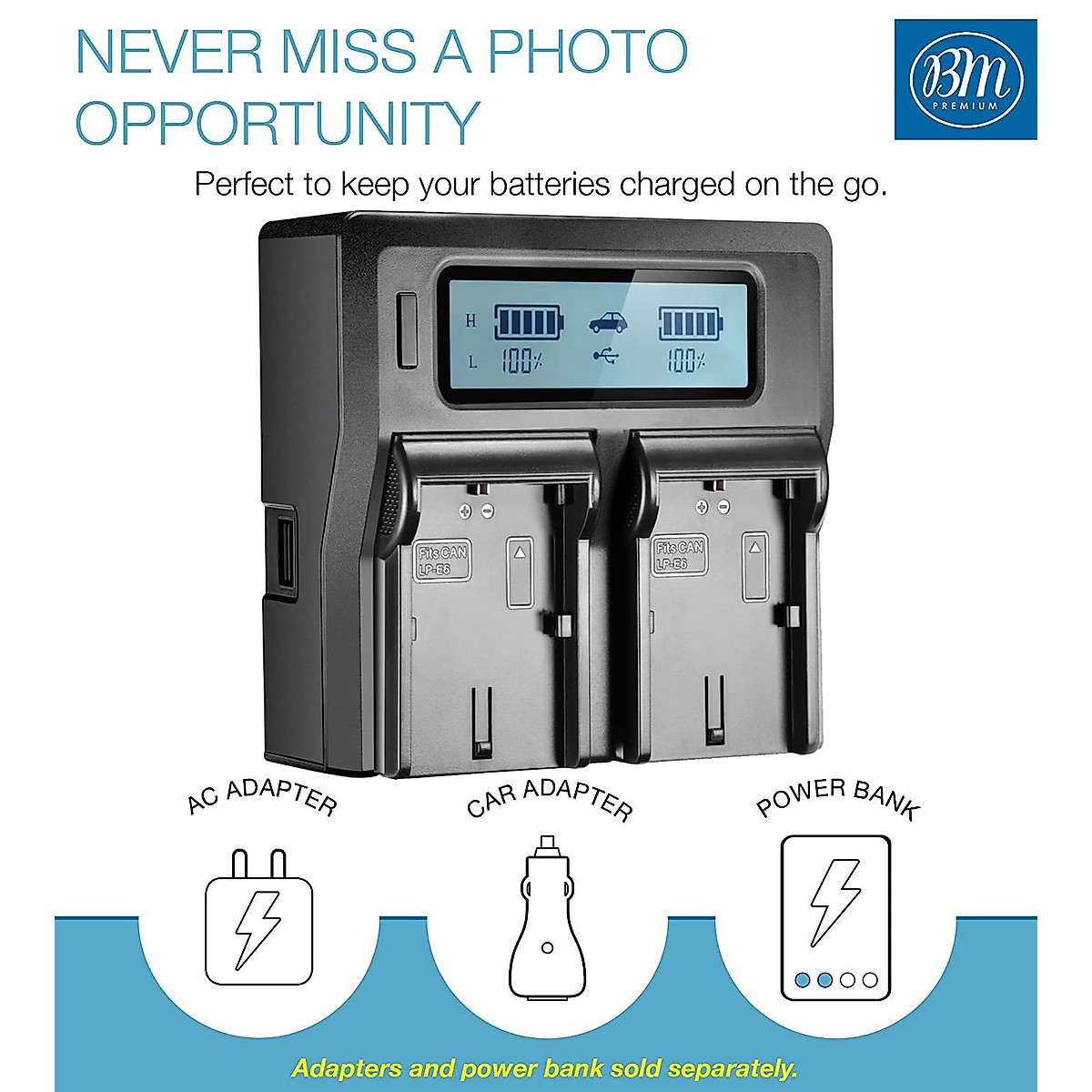 BM Premium 2 Pack of LP-E6NH High Capacity Batteries and Dual Bay LCD Battery Charger for Canon EOS R, EOS R5, EOS R6, EOS R6 II, EOS R7, EOS 90D EOS 80D EOS 70D, EOS 5D IV, EOS 7D EOS 7D II Camera