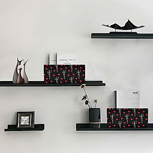 Skeleton Valentine Storage Basket Bins Set (2pcs) Felt Collapsible Storage Bins with Handles Foldable Shelf Drawers Organizers Bins for Nursery Toys,Kids Room,Clothes,Towels,Magazine