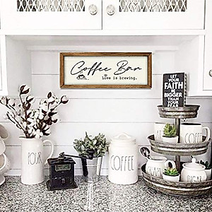 Wartter 16.2x6.4 inches Wood Framed Coffee Bar Sign -Love is Brewing Wall Art Decor