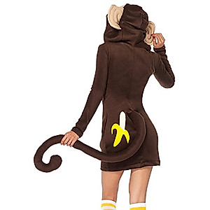 Leg Avenue Cozy Monkey Hooded Fleece Dress with Tail-Cute Halloween Costume Onesie for Women, Brown, Large