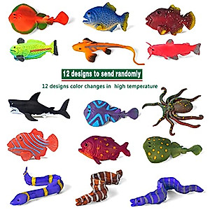 12 Pack Color Changing Sea Animal Toys,Change Color Ocean Animals,Floating Fish Bath Toys for Kids,Sea Creatures Themed Party Supplies,Easter Egg Fillers,Goodie Bags Fillers,Carnival Prizes