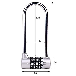 2.75" Wide 5 Position resettable U-Lock Padlock with 4.57" Long Shackle, Gym, Suitable for lockers. File cabinets, wardrobes, Fences, Sheds, Door Cabinet Locks, 1 Piece, Silver.